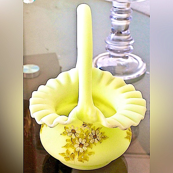 Fenton | Accents | Fenton Frosted Yellow Uranium Glass Signed Hand ...